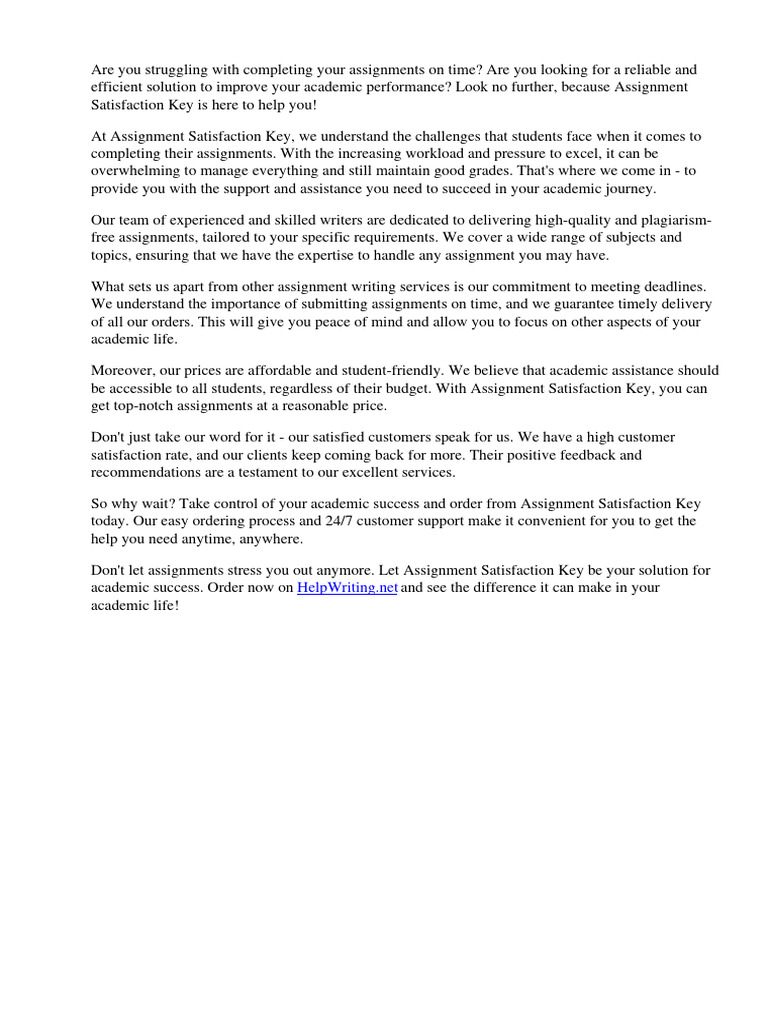 Assignment Satisfaction Key - Your Solution For Academic Success | PDF ...