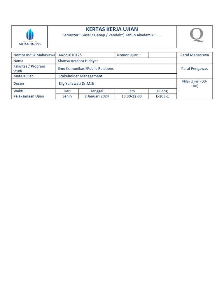 Khansa Azzahra - 44221010125 - UAS - STAKEHOLDER MANAGEMENT | PDF