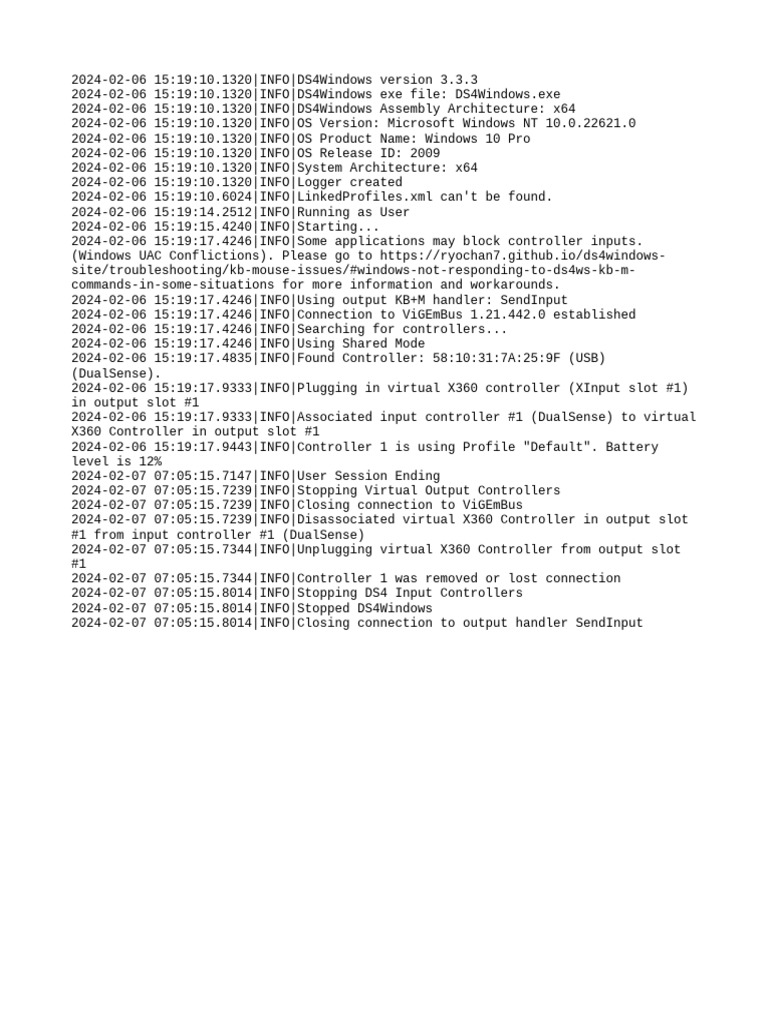 Ds4windows Log 20240207.0 | PDF