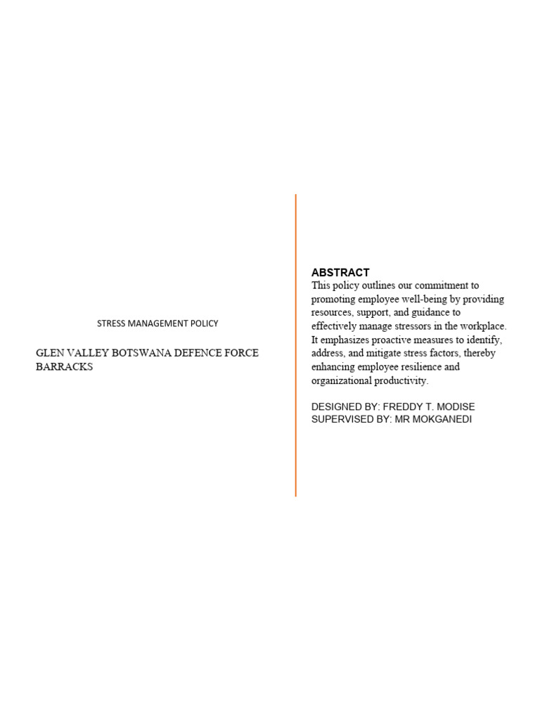 Glen Valley Stress Management Policy | PDF | Occupational Stress ...