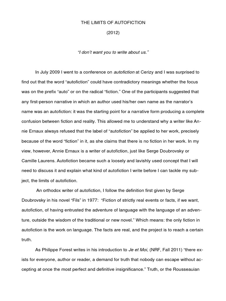 Exploring the Limits of Autofiction | PDF | Truth