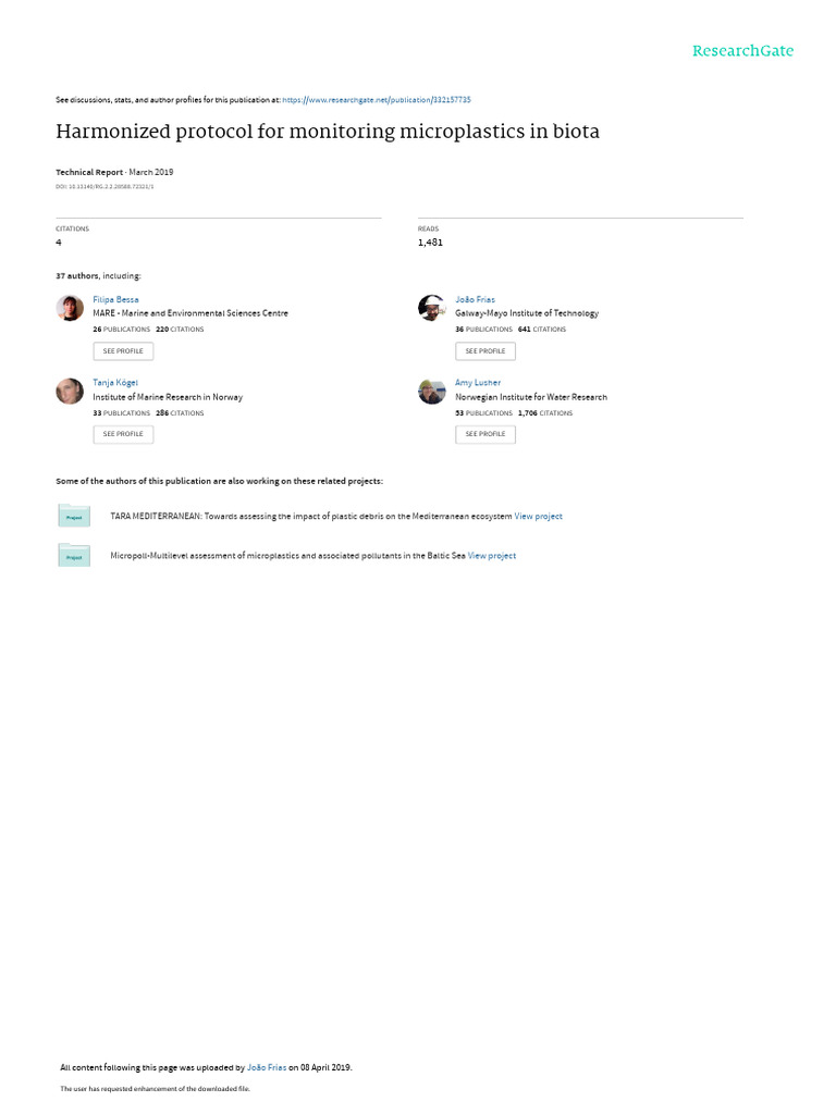 Bessa Et Al., 2019 - Harmonized Protocol For Monitoring Microplastics in Biota-Final | PDF ...