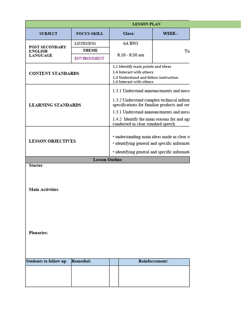 Template Lesson Plan Psel 2024 | PDF | Educational Assessment | Lesson Plan