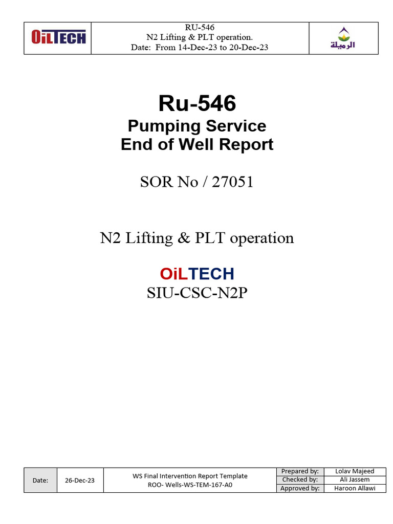 RU-546 N2 Lifting & PLT Report | PDF | Chemical Engineering