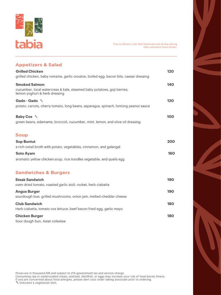 Westin Dining Menu: Local & International Cuisine | PDF | Drink ...