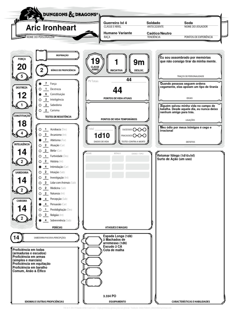 Ficha Aric Ironheart | PDF