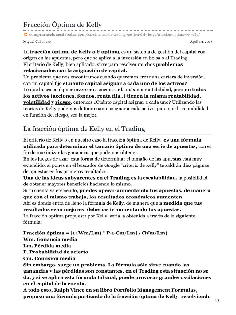 Fracción Óptima de Kelly en Trading | PDF | Comerciante (Finanzas ...