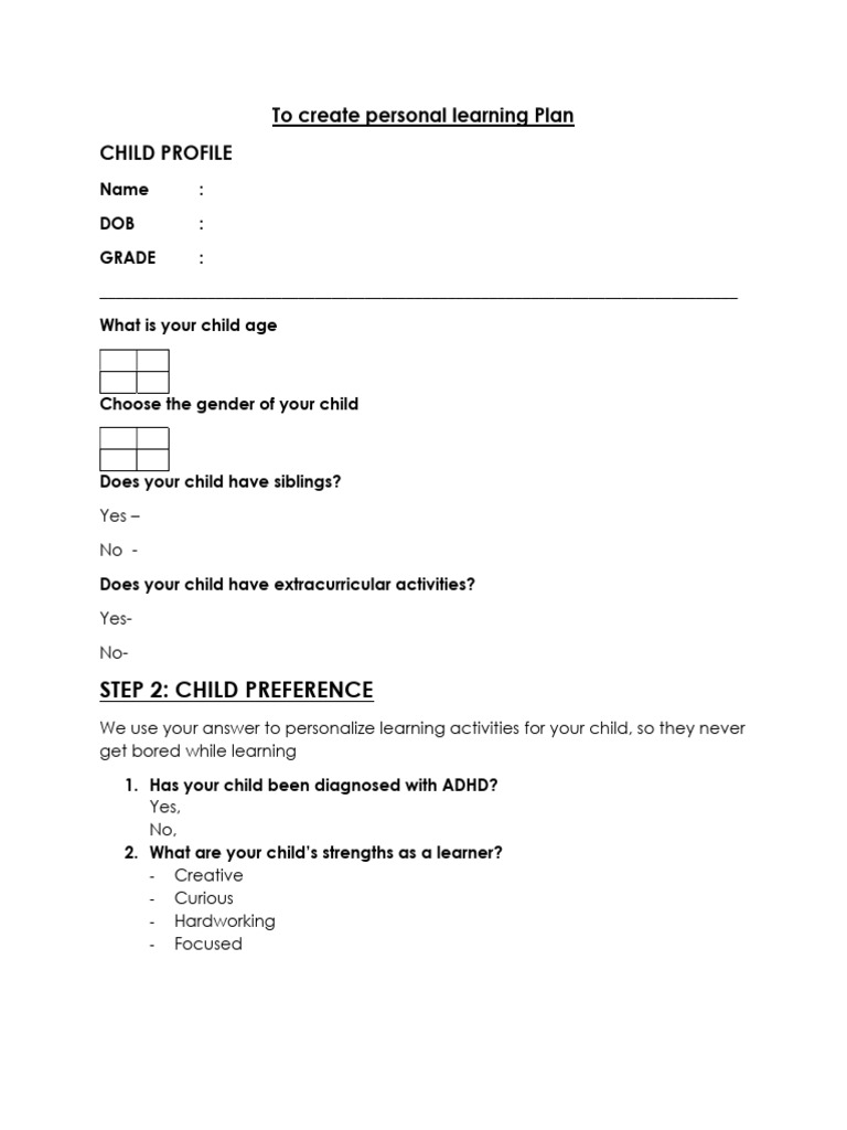 To Create Personal Learning Plan For Your KIDS | PDF | Learning | Cognition