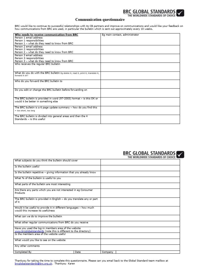 Communication Questionnaire 27.10.09 | PDF | Career & Growth | Business