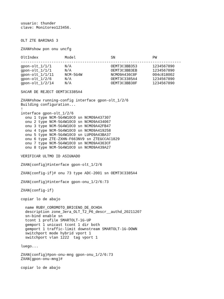 Autorizacion Onus en Olt Zte Via Cli | PDF | Communications Protocols | Computing