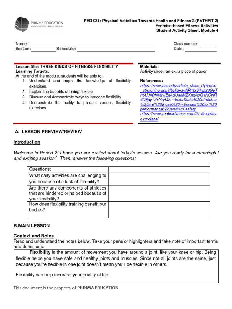 PED 031 SAS Module 4 | PDF | Flexibility (Anatomy) | Physical Fitness