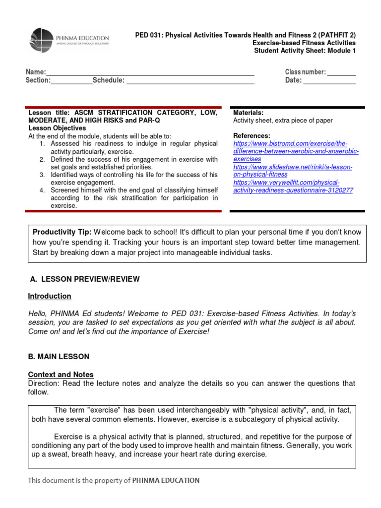 Ped 031 Sas Module 1 | PDF | Physical Fitness | Myocardial Infarction