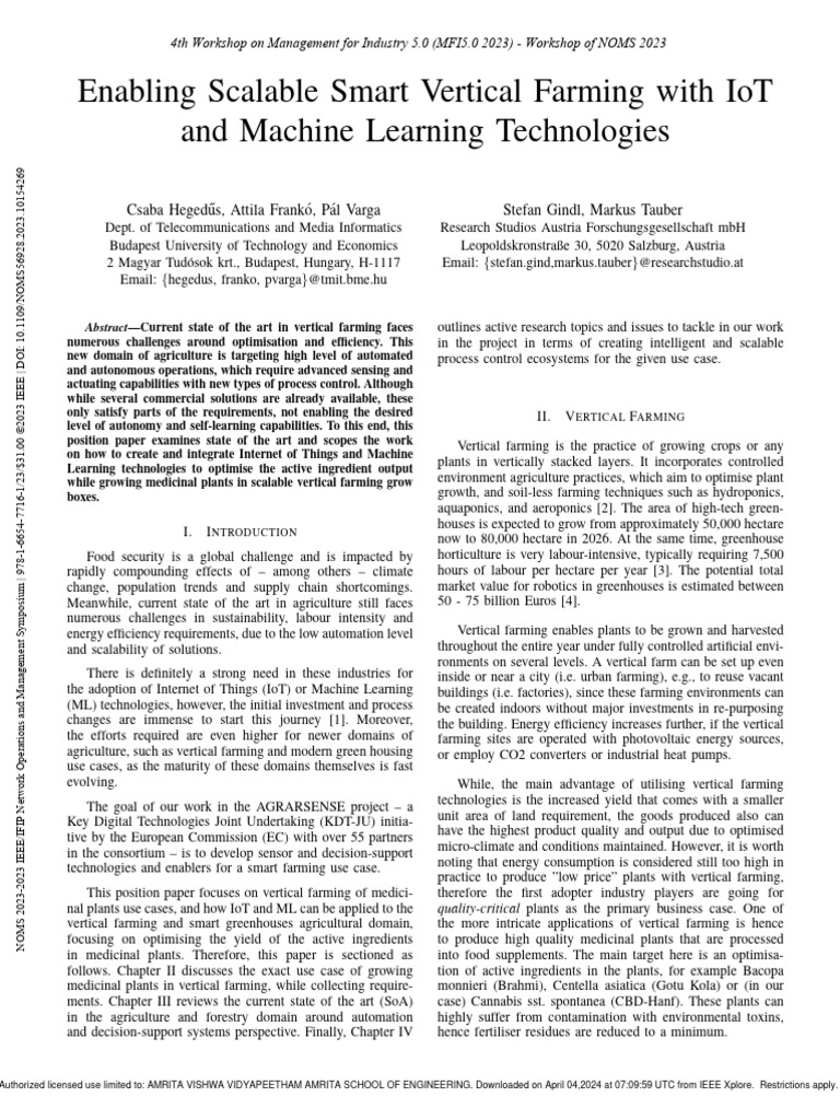 Enabling Scalable Smart Vertical Farming With IoT and Machine Learning Technologies | PDF ...