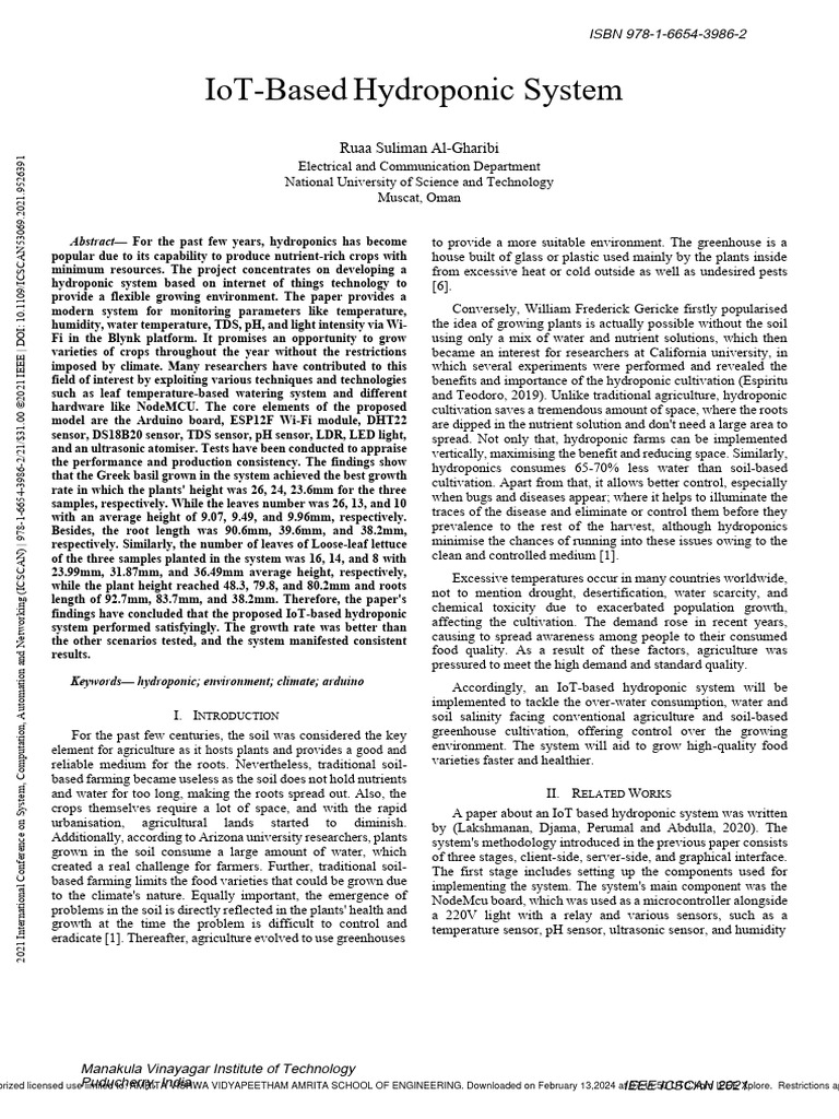IoT-Based Hydroponic System | PDF | Hydroponics | Agriculture