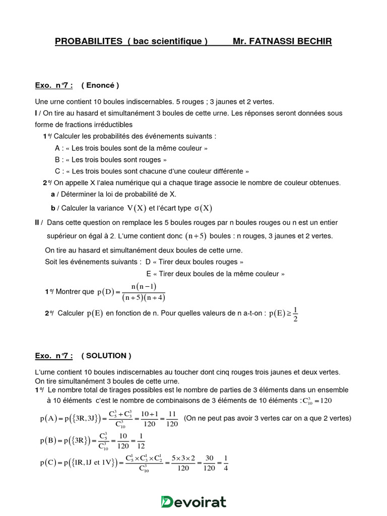 Exercices de Probabilités Bac Scientifique | PDF | Probabilité ...