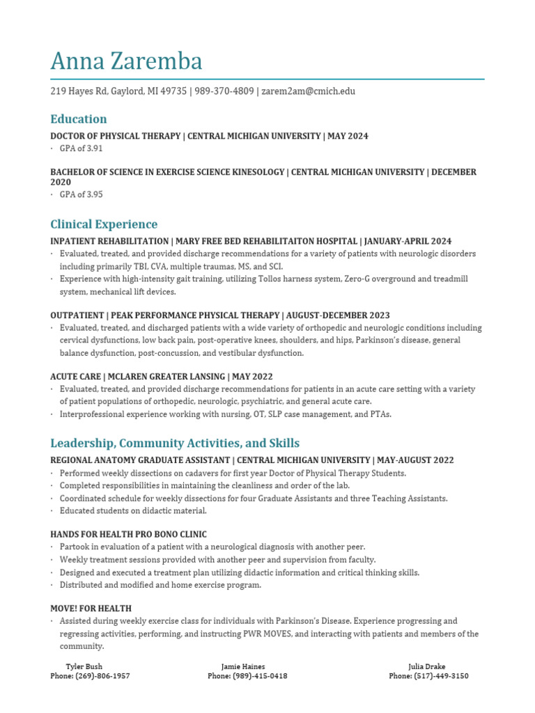 Resume Newest | PDF | Physical Therapy | Neurology