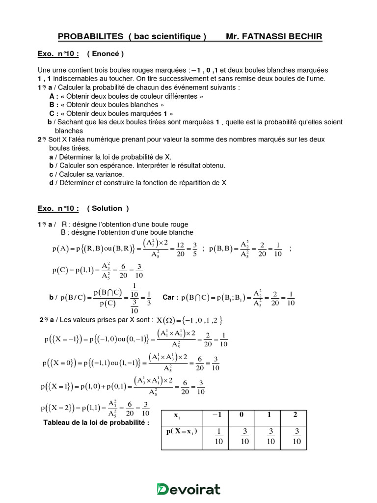 Probabilités : Urne et Boules Marquées | PDF | Probabilité | Mesure ...