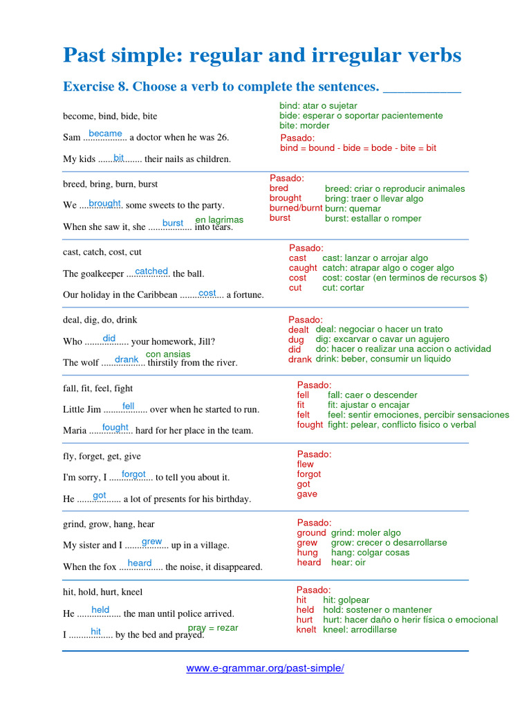 Past Simple Verbs Exercise 8 | PDF