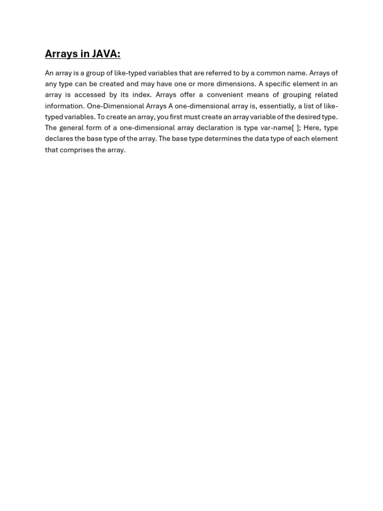 Arrays An Array Is A Group of Like-Typed Variables That Are | PDF | Computers