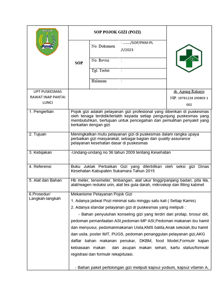 Sop Pojok Gizi (Pozi) (Edit Ety) | PDF | Pengembangan Diri | Kesehatan Holistik