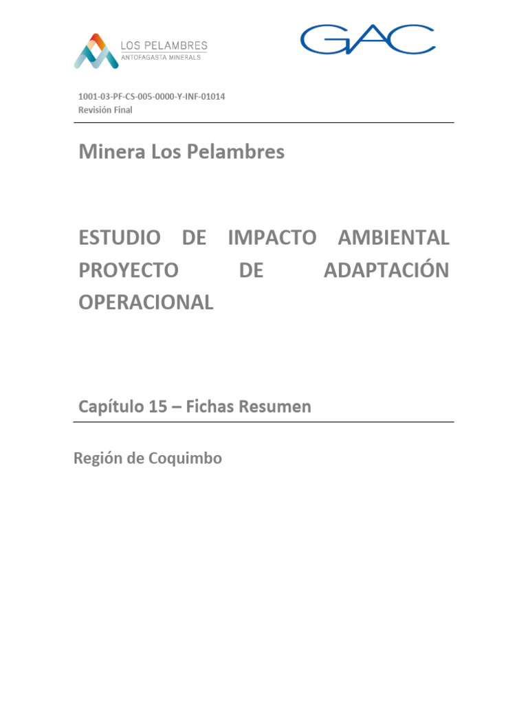 Ficha Resumen EIA | PDF | Evaluación de impacto ambiental | Ciencias de la Tierra