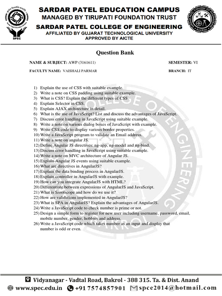 AWP Question Bank | PDF