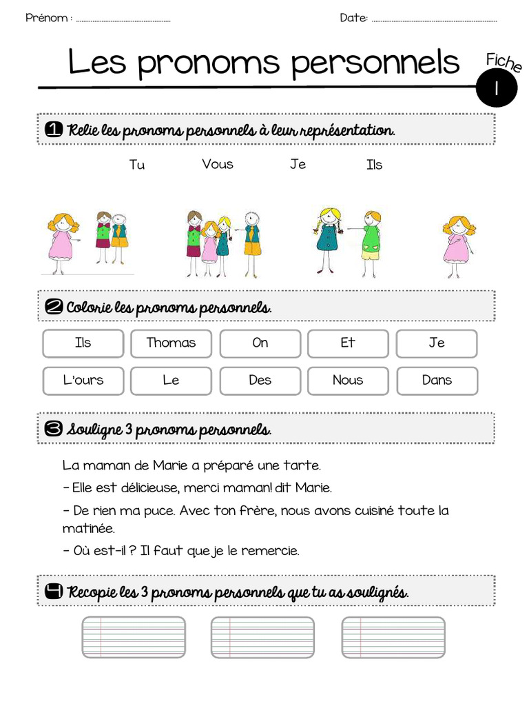 Les Pronoms Personnels Ex | PDF | Nombre grammatical | Relations ...