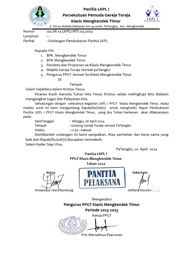 Undangan Pembubaran Panitia LKPL | PDF