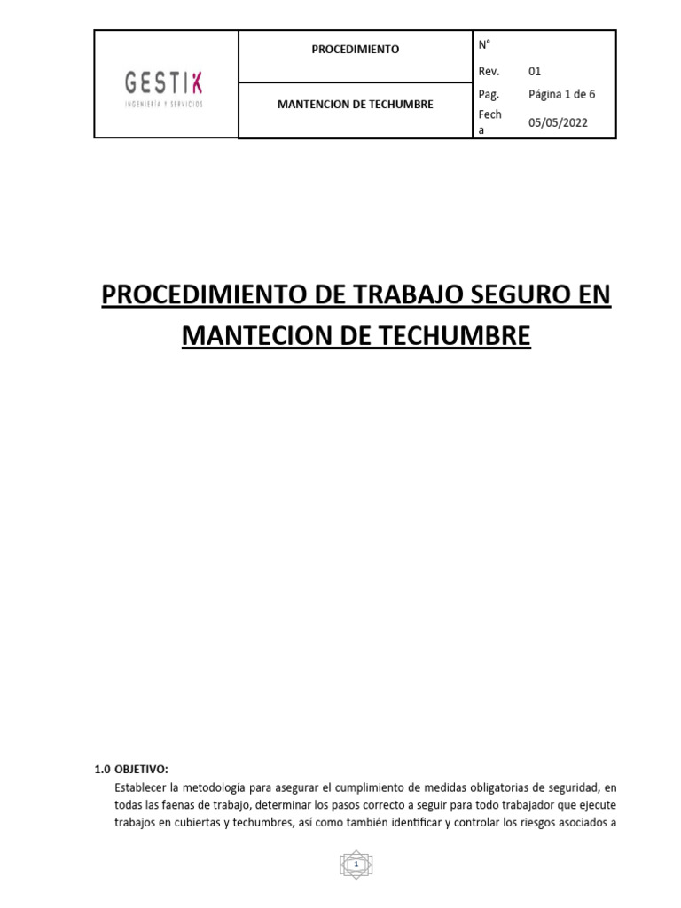 Procedimiento de Mantencion de Techumbre | PDF