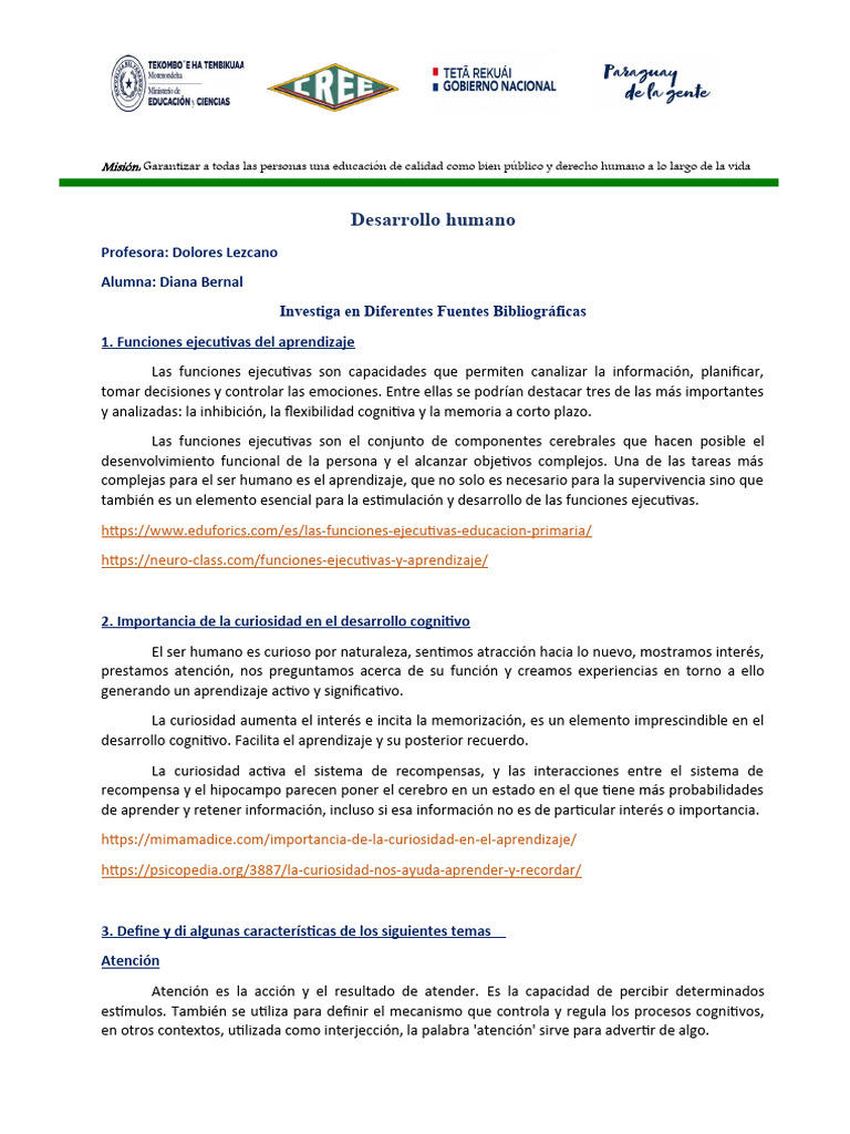 Funciones Ejecutivas y Aprendizaje | PDF | Atención | Aprendizaje