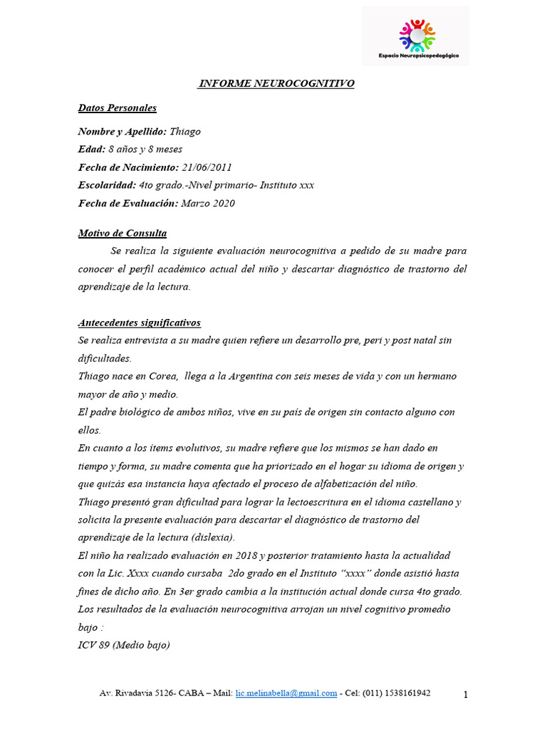 Modelo Informe Wisc V | PDF | Memoria | Inteligencia
