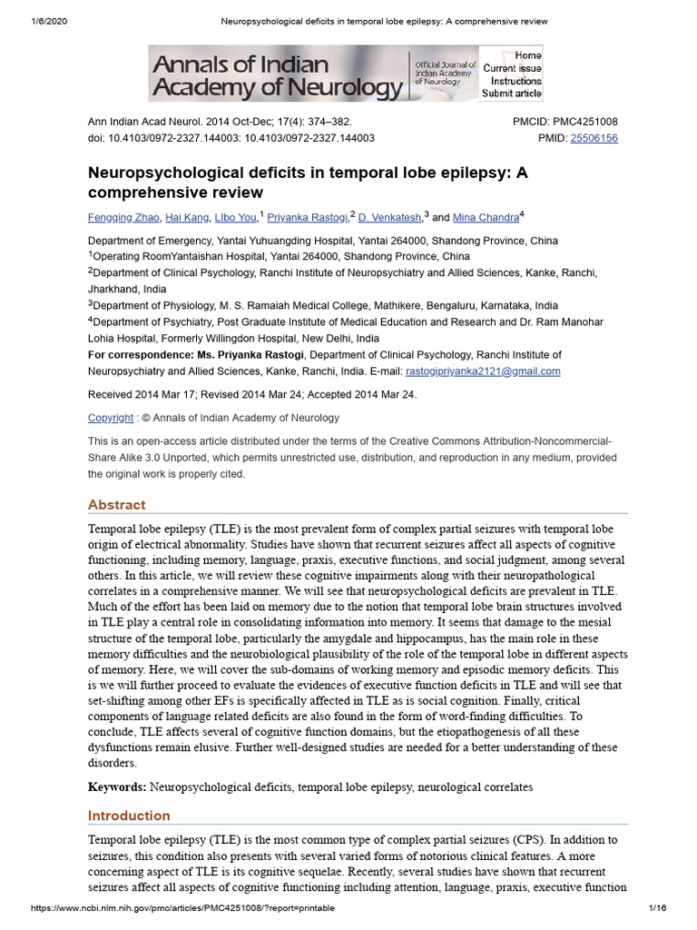 Temporal Epelepsie | Download Free PDF | Memory | Temporal Lobe