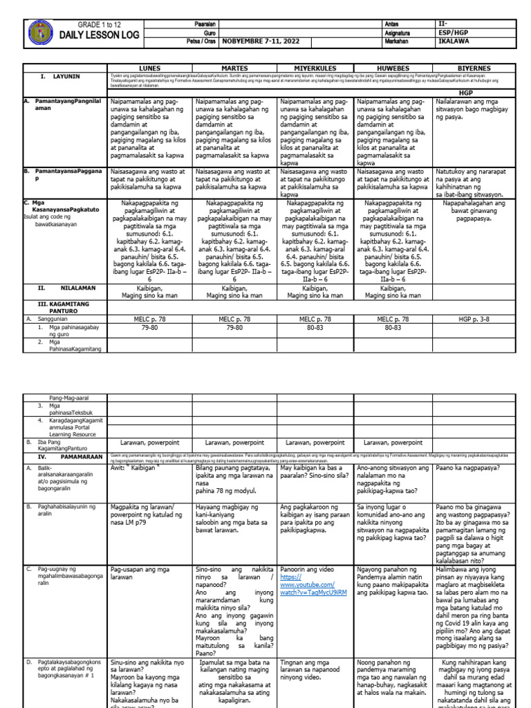 ESP-HGP WEEK 1 Nov.7-11 | PDF