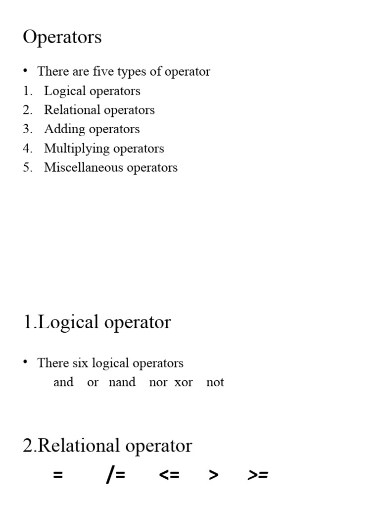 Operators And Statements In Vhdl Download Free Pdf Control Flow Boolean Data Type
