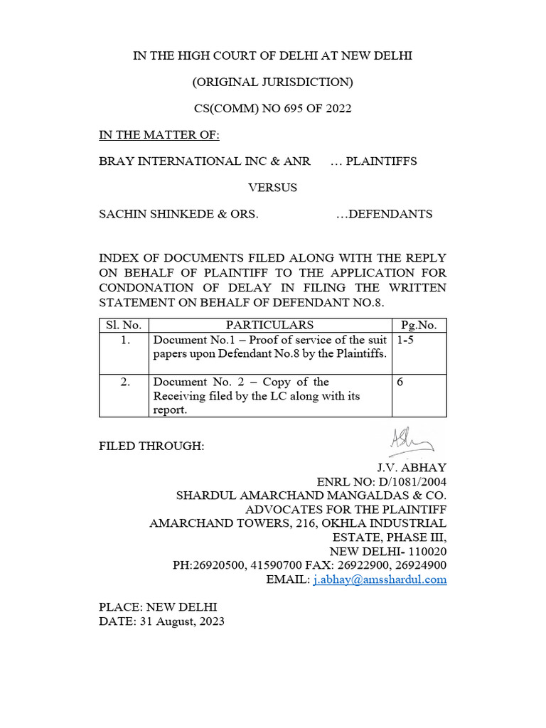 Documents Along With The Reply To Defendant No.8's COD Application ...