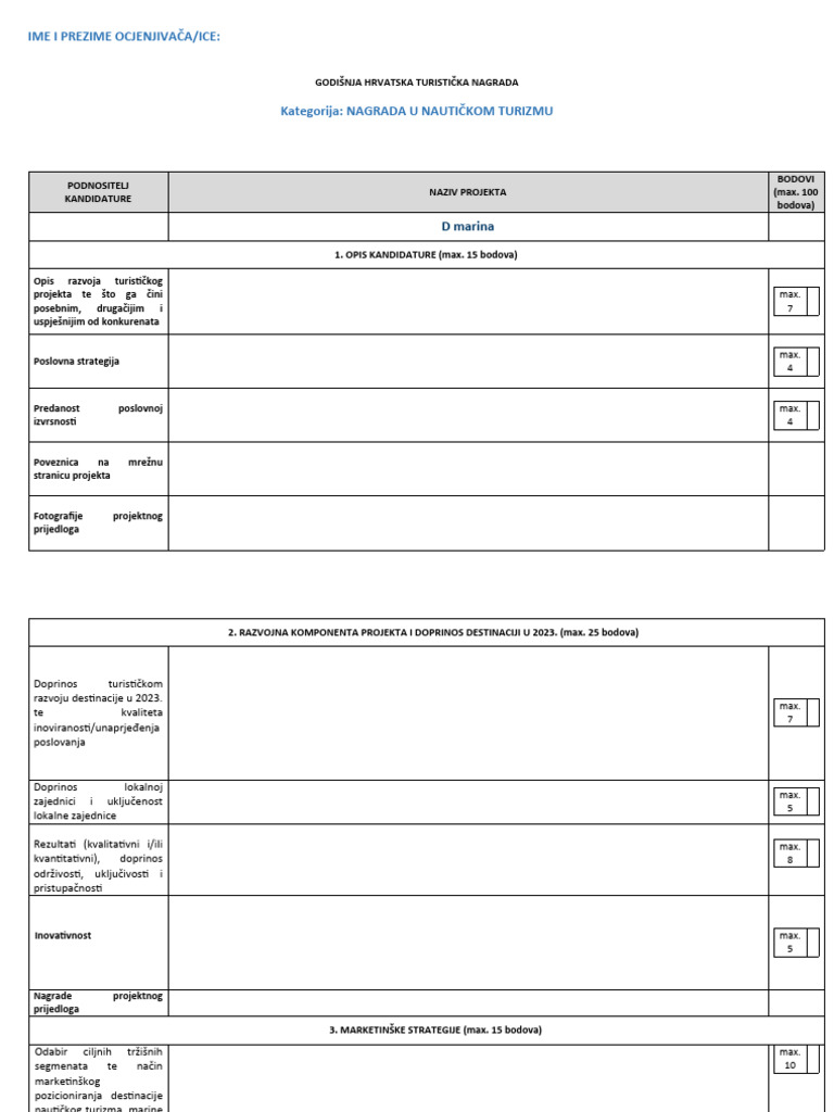 Obrazac Za Ocjenjivanje | PDF