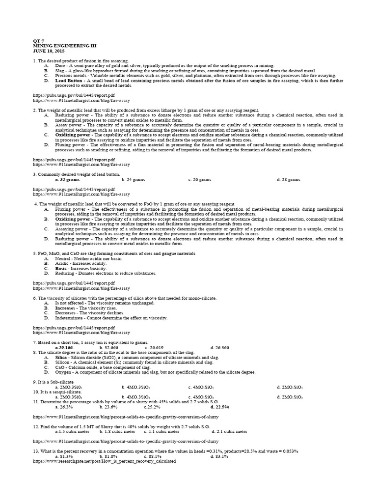 TQ7 | Download Free PDF | Minerals | Metallurgical Assay