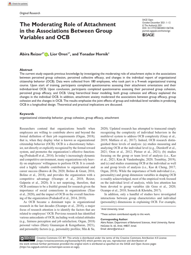 Reizer Et Al 2021 The Moderating Role of Attachment in The Associations ...