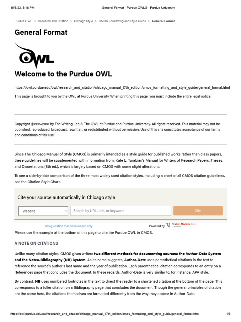 General Format - Purdue OWL® - Purdue University | PDF | Citation | Note (Typography)