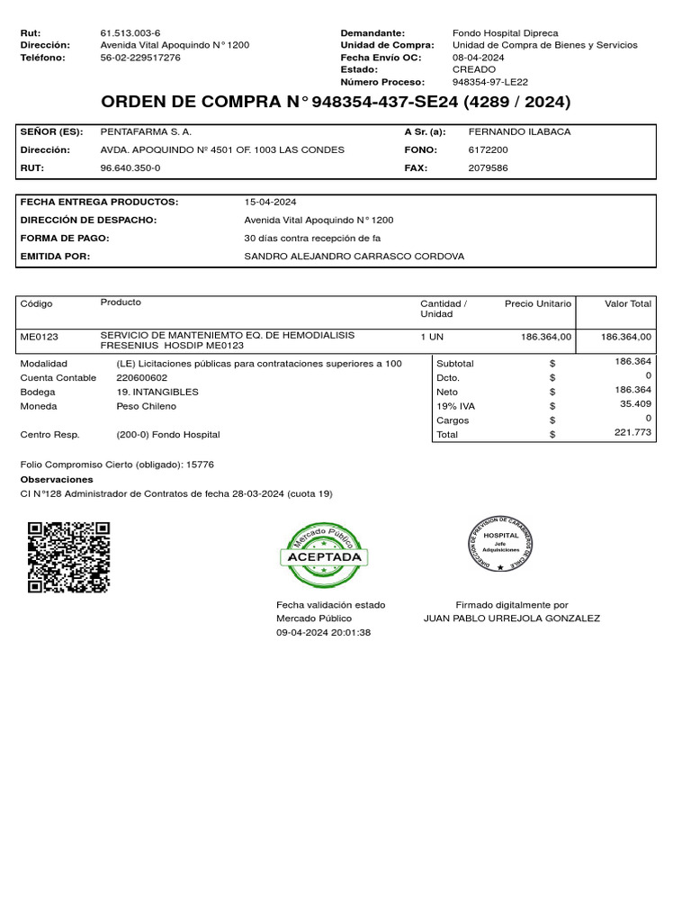 ORDEN DE COMPRA #948354-437-SE24 (4289-2024) Pentafarma | PDF | Economias