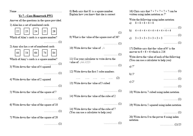 Core Homework PW1 Types of Number | PDF | Mathematics