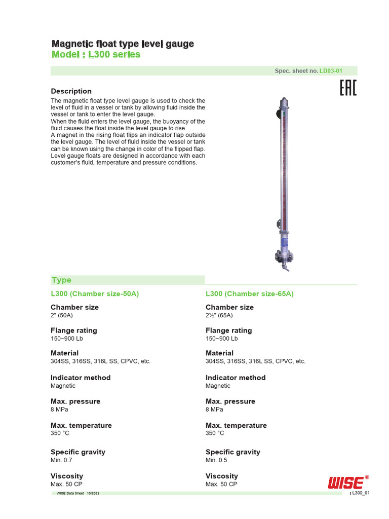 Model: L300 Series: Magnetic Float Type Level Gauge | PDF | Valve ...