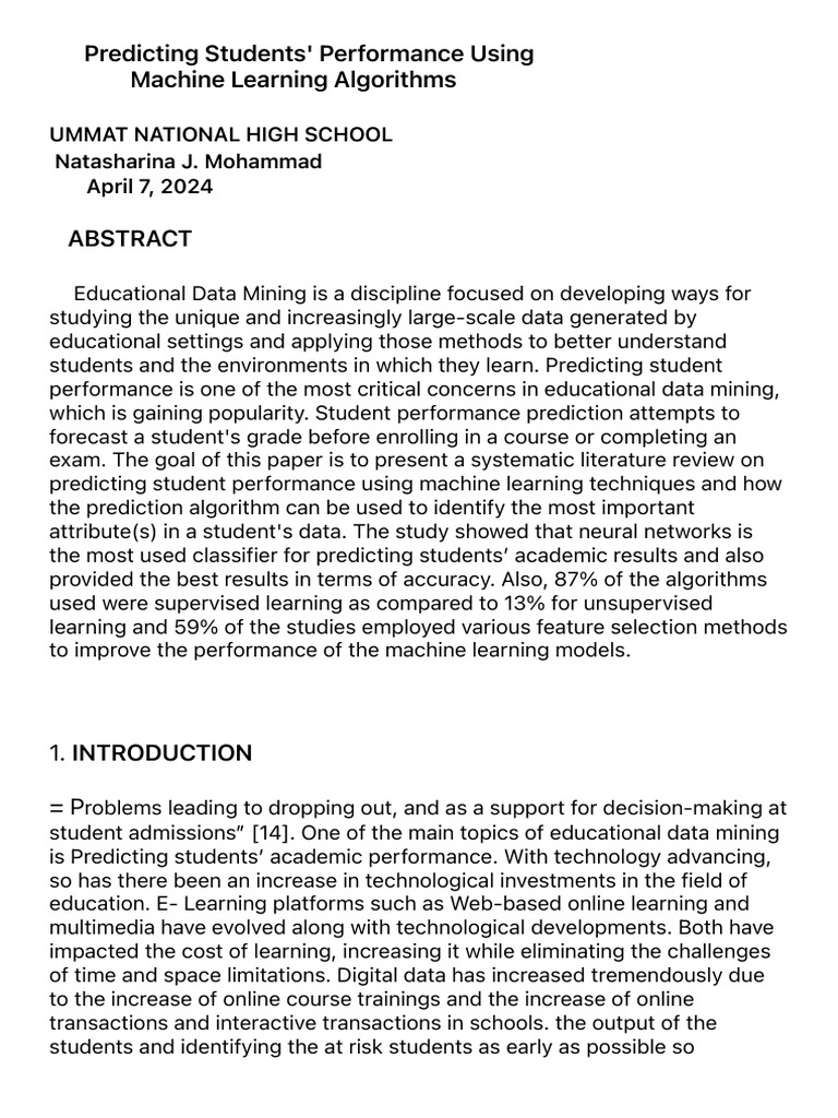 The Predicting Students Performance Using Machine Learning Algorithms ... The Predicting Students Performance Using Machine Learning Algorithms ...