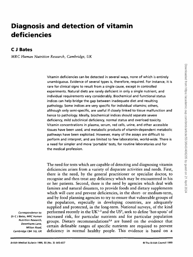 Diagnosis and Definition of Vitamin Deficiencies | PDF | Nutrients ...