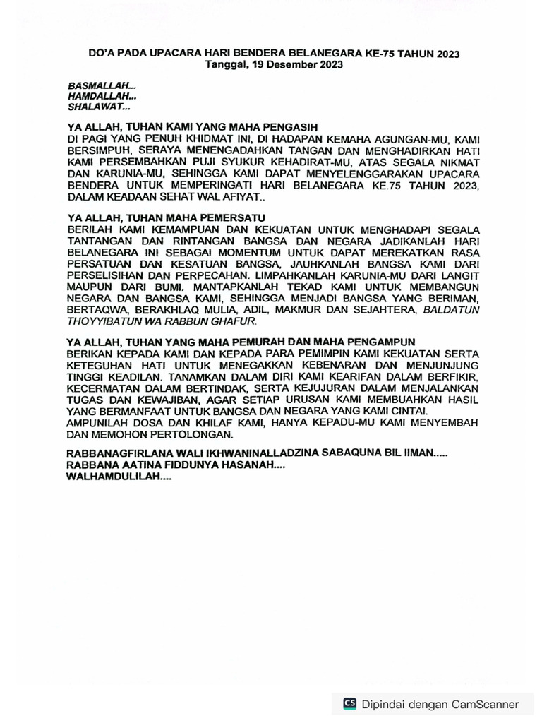 Doa Upacara Hari Bela Negara, 19 Des 2023 | PDF