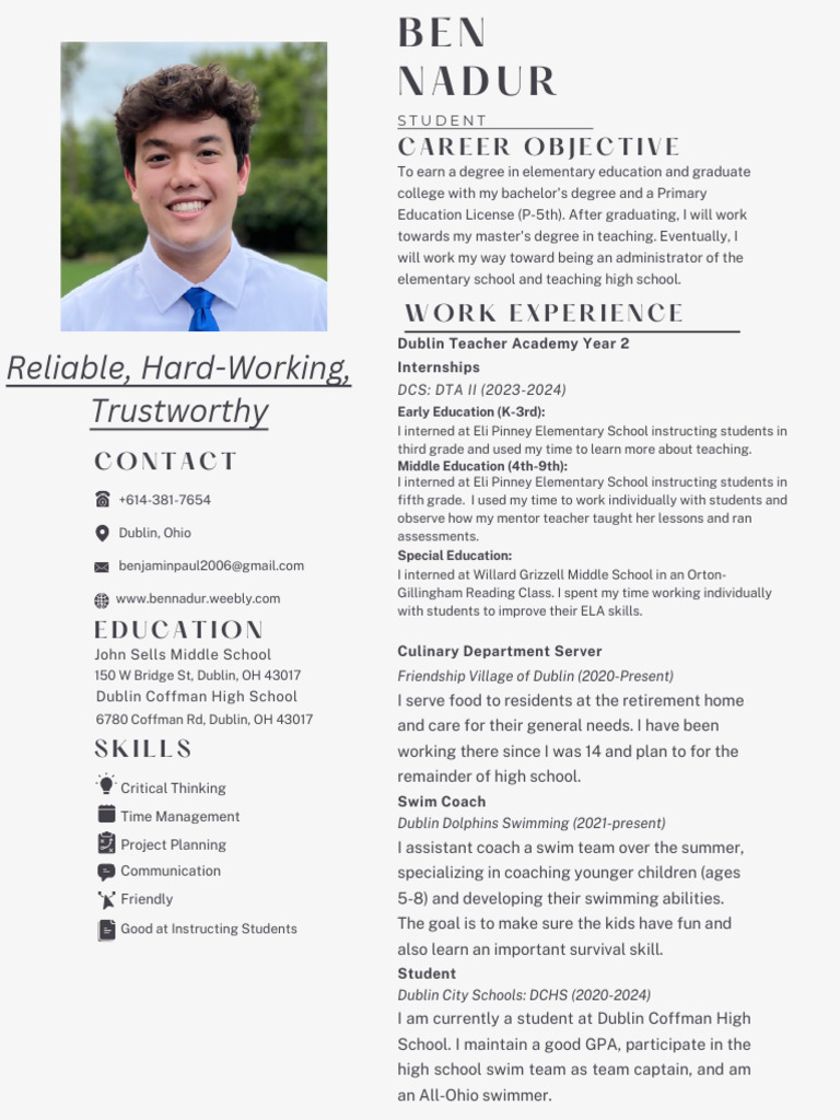 Ben Nadur Resume | PDF | Schools | Teachers