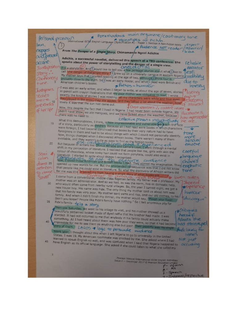 From The Dangers of A Single Story-Annotated | PDF