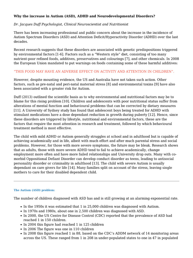 Why The Increase in Autism (ASD), ADHD and Neurodevelopmental Disorders | PDF | Attention ...