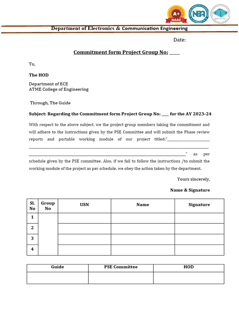 ECE Project Commitment Form | PDF