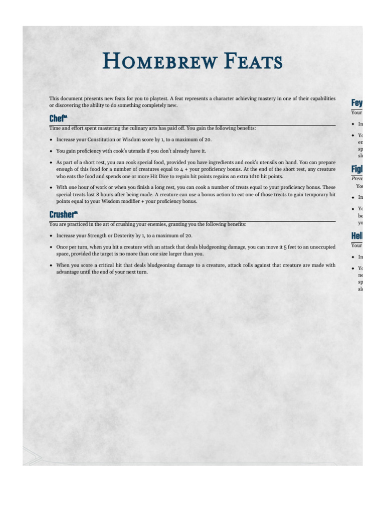 Homebrew Feats - GM Binder | PDF | Dungeons & Dragons | D20 System